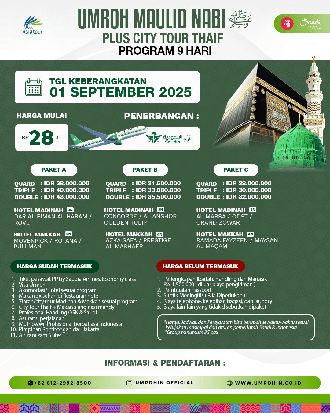 Umroh Maulid Nabi SAW Plus City Tour Thaif | 28 Jt - umroh.in